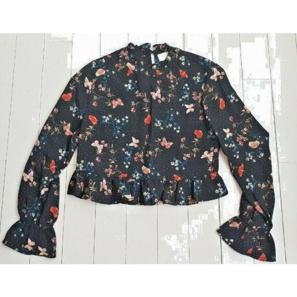 Poison & Ivy | Tops | Poison Ivy Black Floral Butterflies Ruffled Crop ...